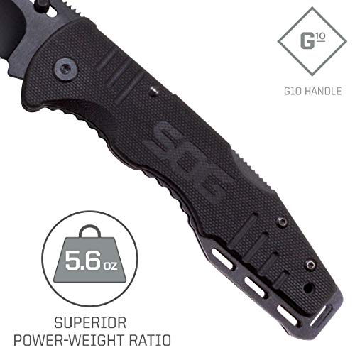 SOG Folding Pocket Knife – Salute Tactical Knife, EDC Knife, Tactical Folder Knife, Work Knife, 3.63 Inch Black Pocket Knife with Thumbstud (FF11-CP)