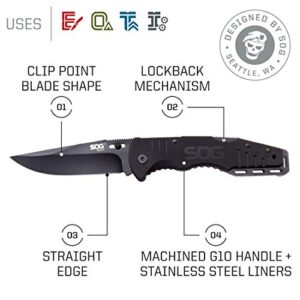 SOG Folding Pocket Knife – Salute Tactical Knife, EDC Knife, Tactical Folder Knife, Work Knife, 3.63 Inch Black Pocket Knife with Thumbstud (FF11-CP)