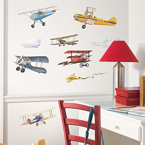 RoomMates RMK1197SCS Vintage Planes Peel and Stick Wall Decals