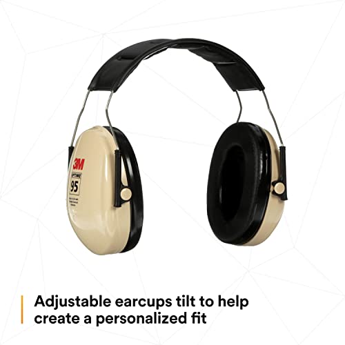 3M Peltor H6AV Optime 95 Over the Head Noise Reduction Earmuff, Hearing Protection, Ear Protectors, NRR 21dB, Ideal for Machine Shops and Power Tools, Beige