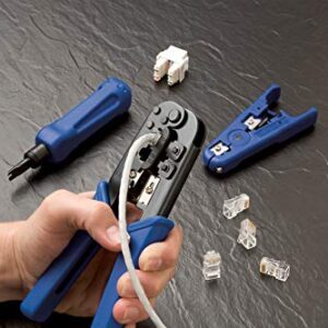 DataShark PA70007 Network Tool Kit | Wire Crimper, Network Cable Stripper, Punch Down Tool, RJ45 Connectors | CAT5, CAT5E, CAT6 (2023 Starter Kit)