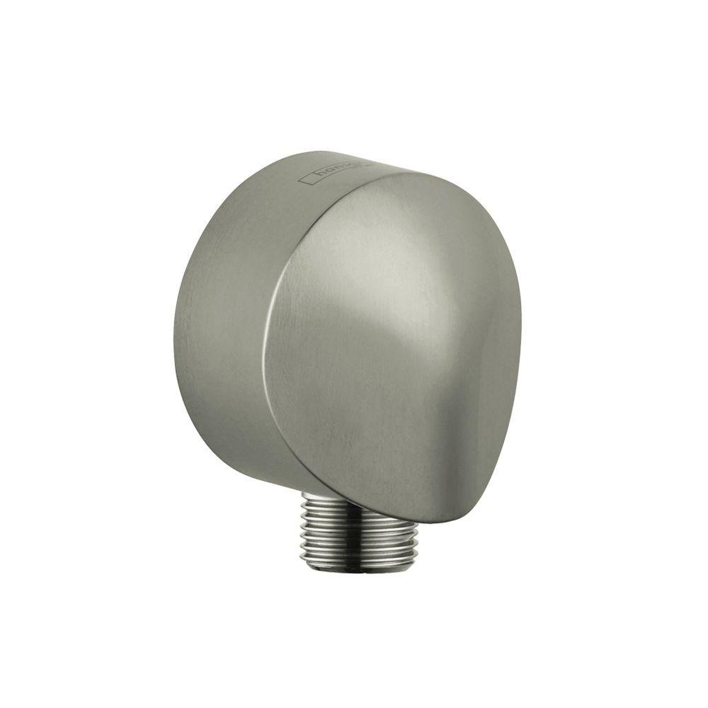 hansgrohe FixFit Handheld Shower Wall Outlet 1/2-inch Thread Connection Round Modern Flush Mount in Brushed Nickel, 27458823