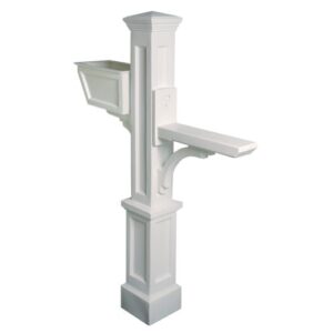 mayne inc. westbrook plus mail post - white - 40.5in l x 8in w x 56.5in h - standard post, arm plus & planter (5830-w)