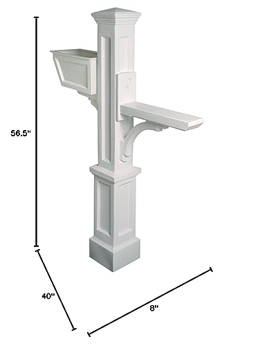 Mayne Inc. Westbrook Plus Mail Post - White - 40.5in L x 8in W x 56.5in H - Standard Post, Arm Plus & Planter (5830-W)