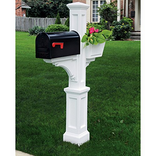 Mayne Inc. Westbrook Plus Mail Post - White - 40.5in L x 8in W x 56.5in H - Standard Post, Arm Plus & Planter (5830-W)