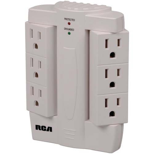 RCA PSWTS6F Wall Tap Surge Protector with 6 Swivel Outlets,White