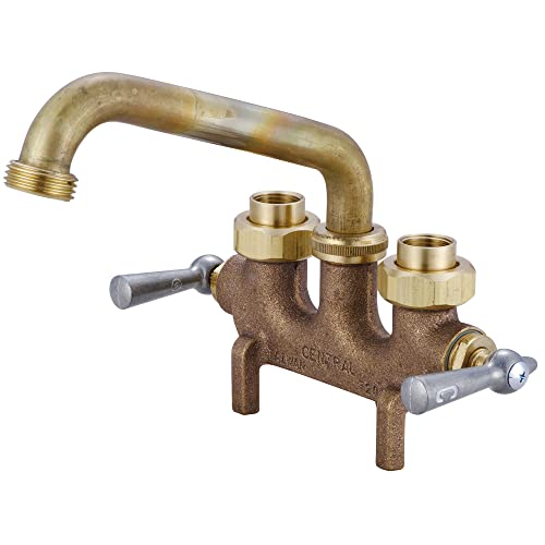 Central Brass Two Handle Laundry Faucet Heavy Duty Rough Brass 6" Reach Tube Swivel Spout, 0465