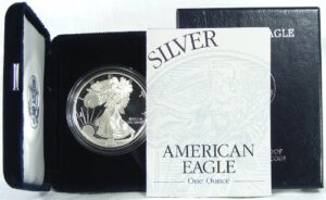 1995 proof american silver eagle dollar with original packaging