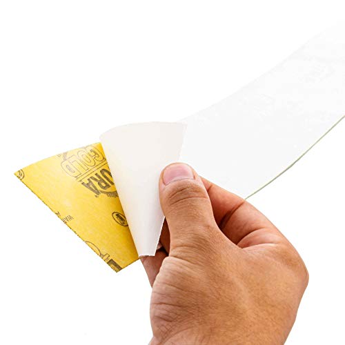 Dura-Gold Premium 80 Grit Gold Pre-Cut PSA Longboard Sandpaper Sheets, Box of 20, 2-3/4" x 16-1/2" Self-Adhesive Stickyback Sandpaper for Automotive, Woodworking Air File Sander, Hand Sanding Block