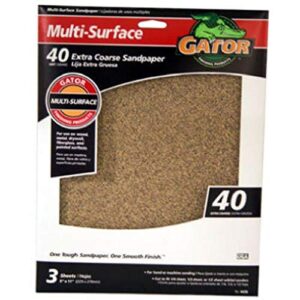 ali industries gator finishing 4439 40 grit aluminum oxide sanding sheets (3 pack), 9" x 11"