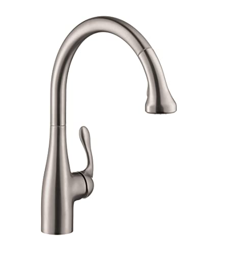 hansgrohe Allegro E Gourmet Stainless Steel Commercial Kitchen Faucet, Kitchen Faucets with Pull Down Sprayer, Faucet for Kitchen Sink, Magnetic Docking Spray Head, Stainless Steel Optic 06460860