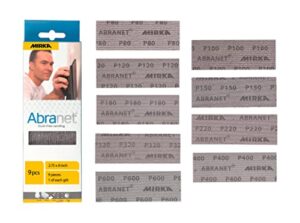 mirka abranet net sheets / 2.75 x 8 inch/assortment 1 of each grit 80, 100, 120, 150, 180, 220, 320, 400, 600 / mesh sandpaper sanding sheet hook and loop / 9 pcs / ‎9a-150-aprp