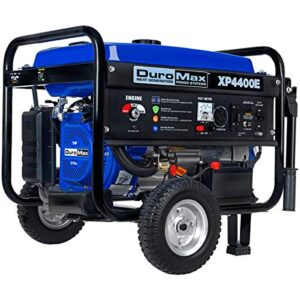 duromax xp4400e gas powered portable generator-4400 watt electric start-camping & rv ready, 50 state approved, blue/black