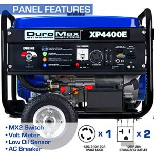 DuroMax XP4400E Gas Powered Portable Generator-4400 Watt Electric Start-Camping & RV Ready, 50 State Approved, Blue/Black