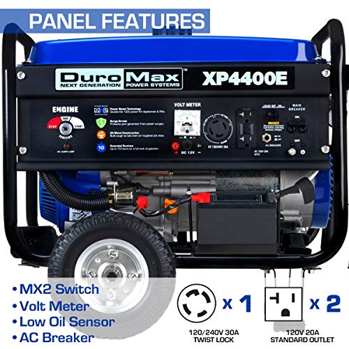 DuroMax XP4400E Gas Powered Portable Generator-4400 Watt Electric Start-Camping & RV Ready, 50 State Approved, Blue/Black