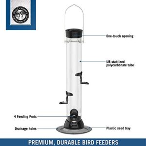 Droll Yankees Onyx Clever Clean and Fill Mixed Seed Bird Feeder, 18 Inches, 4 Ports, Black