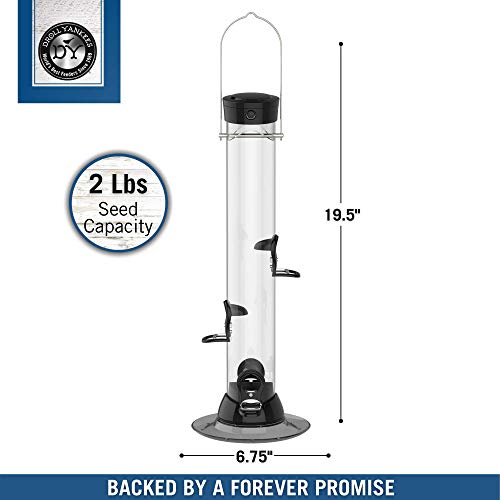 Droll Yankees Onyx Clever Clean and Fill Mixed Seed Bird Feeder, 18 Inches, 4 Ports, Black