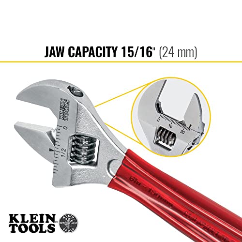 Klein Tools D507-6 Adjustable Wrench, Extra Capacity Jaw Forged Drive Wrench with High Polish Chrome Finish, 6-1/2-Inch