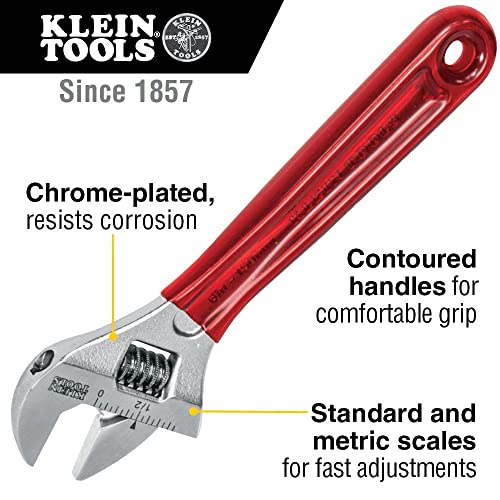 Klein Tools D507-6 Adjustable Wrench, Extra Capacity Jaw Forged Drive Wrench with High Polish Chrome Finish, 6-1/2-Inch