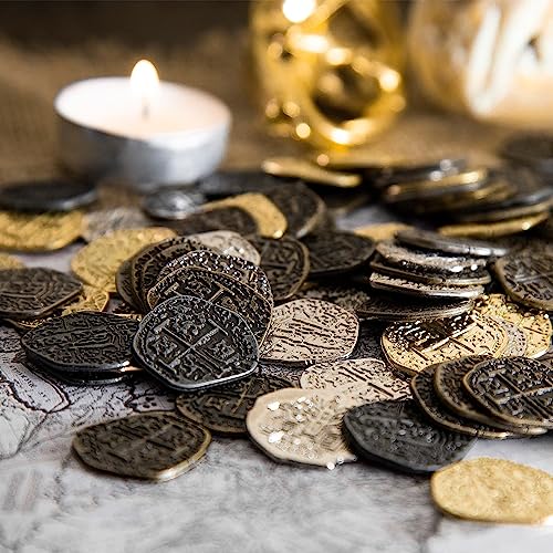 Beverly Oaks Metal Pirate Coins - Gold and Silver Spanish Doubloon Replicas - Fantasy Metal Coin Pirate Treasure (100)