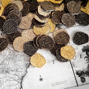 Beverly Oaks Metal Pirate Coins - Gold and Silver Spanish Doubloon Replicas - Fantasy Metal Coin Pirate Treasure (100)