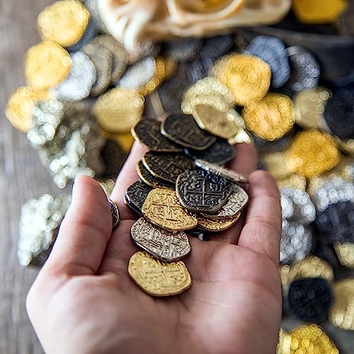 Beverly Oaks Metal Pirate Coins - Gold and Silver Spanish Doubloon Replicas - Fantasy Metal Coin Pirate Treasure (100)