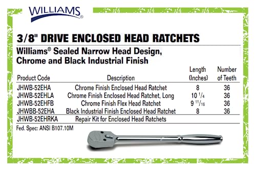 Williams JHWB-52EHA Williams 3/8-Inch Drive Enclosed Head Ratchet with Chrome Finish - 8 Inches