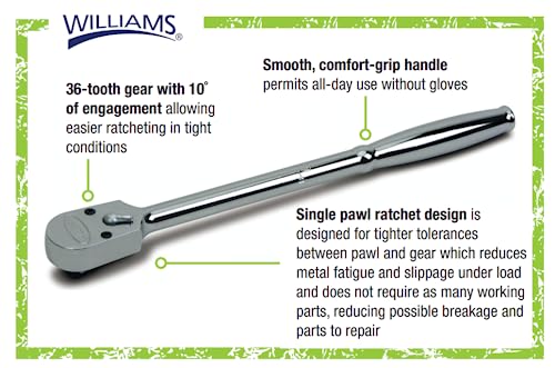 Williams JHWB-52EHA Williams 3/8-Inch Drive Enclosed Head Ratchet with Chrome Finish - 8 Inches