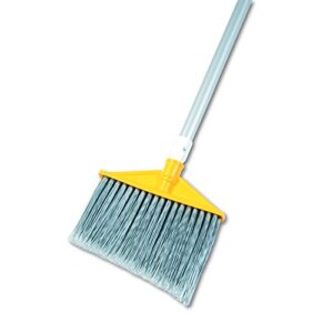 rubbermaid commercial products angle broom, gray, metal handle, flagged polypropylene fill, indoor/outdoor broom for garages/sidewalks/decks/kitchens/offices