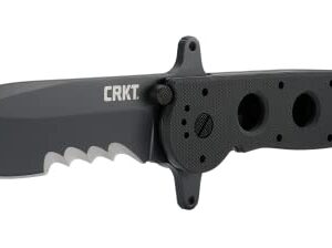 CRKT M21-14SFG EDC Folding Pocket Knife: Special Forces Everyday Carry, Black Serrated Edge Blade, Veff Serrations, Automated Liner Safety, Dual Hilt, G10 Handle, Reversible Pocket Clip