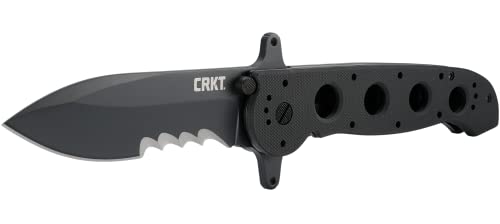 CRKT M21-14SFG EDC Folding Pocket Knife: Special Forces Everyday Carry, Black Serrated Edge Blade, Veff Serrations, Automated Liner Safety, Dual Hilt, G10 Handle, Reversible Pocket Clip