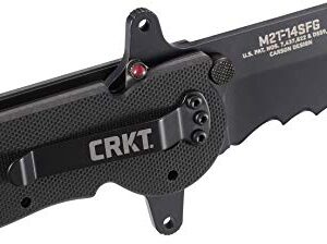 CRKT M21-14SFG EDC Folding Pocket Knife: Special Forces Everyday Carry, Black Serrated Edge Blade, Veff Serrations, Automated Liner Safety, Dual Hilt, G10 Handle, Reversible Pocket Clip