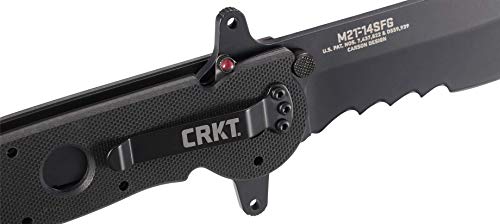 CRKT M21-14SFG EDC Folding Pocket Knife: Special Forces Everyday Carry, Black Serrated Edge Blade, Veff Serrations, Automated Liner Safety, Dual Hilt, G10 Handle, Reversible Pocket Clip