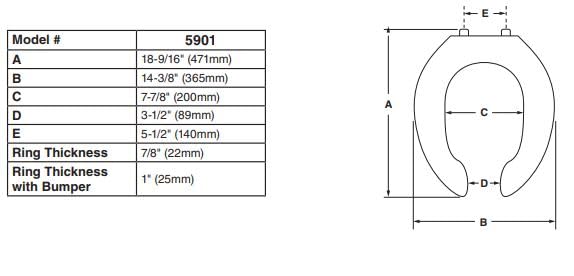 American Standard 5901100.020 Commercial Elongated Open Front Toilet Seat with Stainless Steel Hinge, 1.00 in Wide x 14.38 in Tall x 18.56 in Deep, White