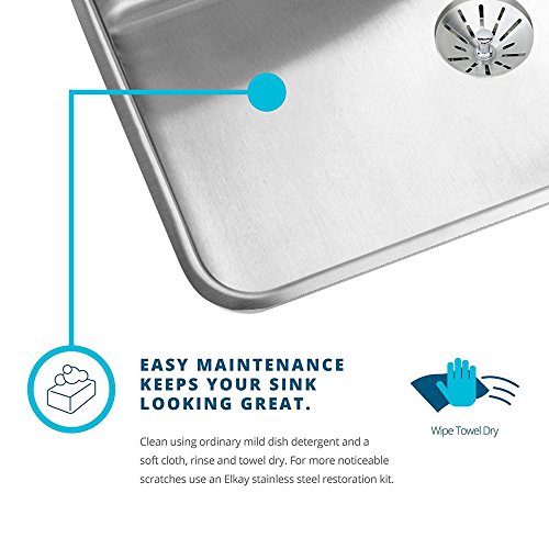 Elkay Lustertone Classic ELUHAD211555 Single Bowl Undermount Stainless Steel ADA Sink 23.5 x 15.75 x 5.375 inches