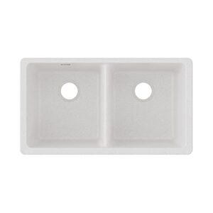 Elkay Quartz Classic ELGU3322WH0 Equal Double Bowl Undermount Sink, White, (Sink Only)