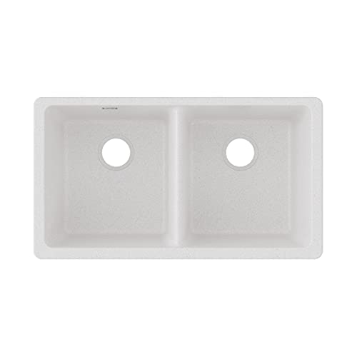 Elkay Quartz Classic ELGU3322WH0 Equal Double Bowl Undermount Sink, White, (Sink Only)