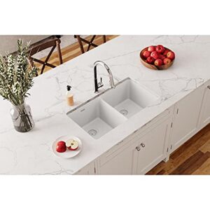 Elkay Quartz Classic ELGU3322WH0 Equal Double Bowl Undermount Sink, White, (Sink Only)