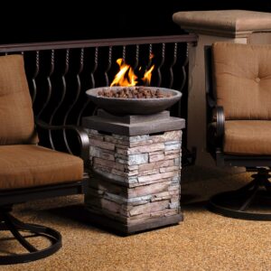 bond manufacturing 63172 newcastle propane firebowl column realistic look firepit heater lava rock 40,000 btu outdoor gas fire pit 20 lb, pack of 1, natural stone