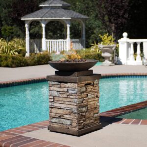 Bond Manufacturing 63172 Newcastle Propane Firebowl Column Realistic Look Firepit Heater Lava Rock 40,000 BTU Outdoor Gas Fire Pit 20 lb, Pack of 1, Natural Stone