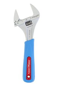 channellock 8wcb 8-inch wideazz adjustable wrench|1.5-inch wide jaw opening|precise jaw design grips tight-even in tight spaces|measurement scales engraved on the tool|code blue comfort grip