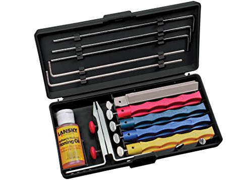 Lansky Professional Knife Sharpening System: 5-Stone Ceramic Knife Sharpener Kit with Honing Oil - LKCPR