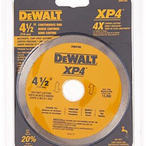 DEWALT Diamond Blade for Porcelain Tile, Wet/Dry, 4-1/2-Inch (DW4765) , Yellow