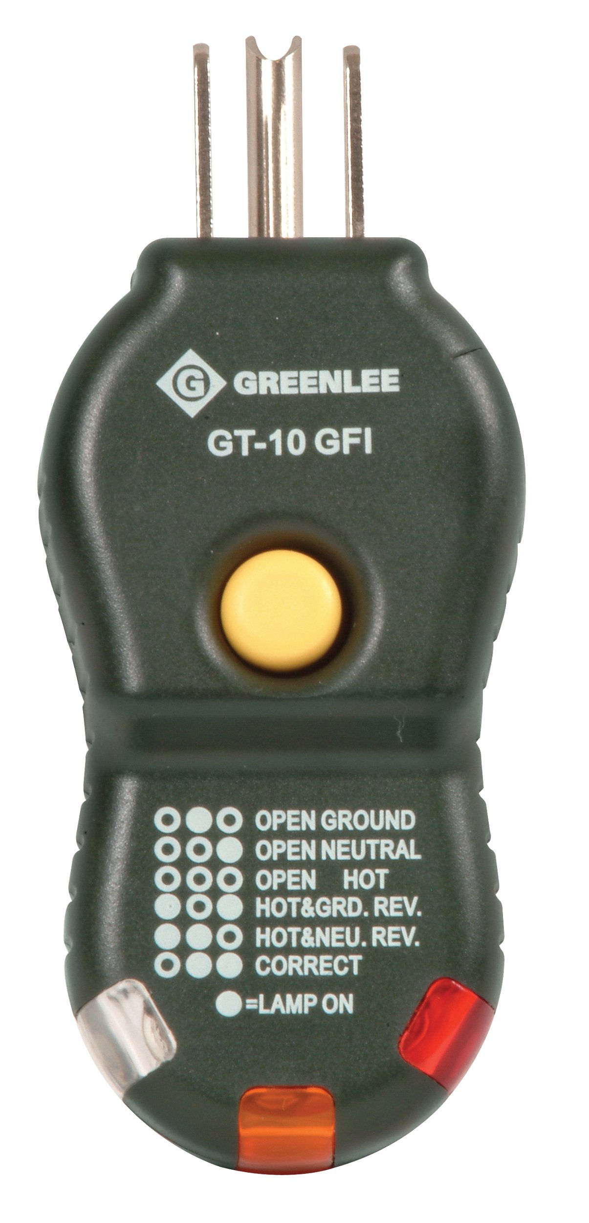 Greenlee GT-10GFI Tester, Circuit GFI, Circuit Tester Polarity Cube for Troubleshooting 20 VAC Grounded Outlets and Testing GFCI Receptacles, Black, Small