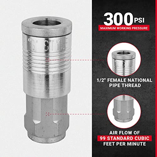 Milton Industrial Air Coupler, G-Style quick connect coupler, 1/2" FNPT, Steel Air tool fitting, 1815 (Pack of 5)