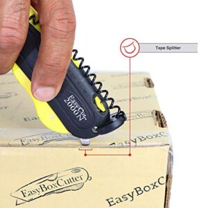 Modern Box Cutter, extra tape cutter at back, dual side edge guide, 3 blade depth setting, 2 blades and holster - Yellow Color 2000N