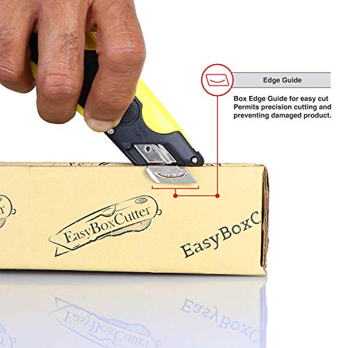 Modern Box Cutter, extra tape cutter at back, dual side edge guide, 3 blade depth setting, 2 blades and holster - Yellow Color 2000N