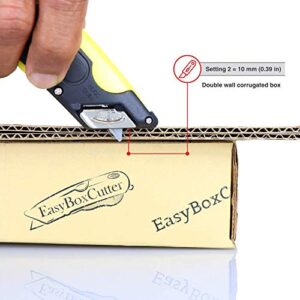 Modern Box Cutter, extra tape cutter at back, dual side edge guide, 3 blade depth setting, 2 blades and holster - Yellow Color 2000N