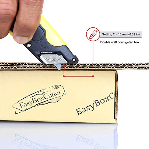 Modern Box Cutter, extra tape cutter at back, dual side edge guide, 3 blade depth setting, 2 blades and holster - Yellow Color 2000N