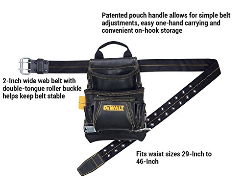 DEWALT DG5433 Tool Bag, 10 Pocket, Top Grain Leather,Black, Yellow